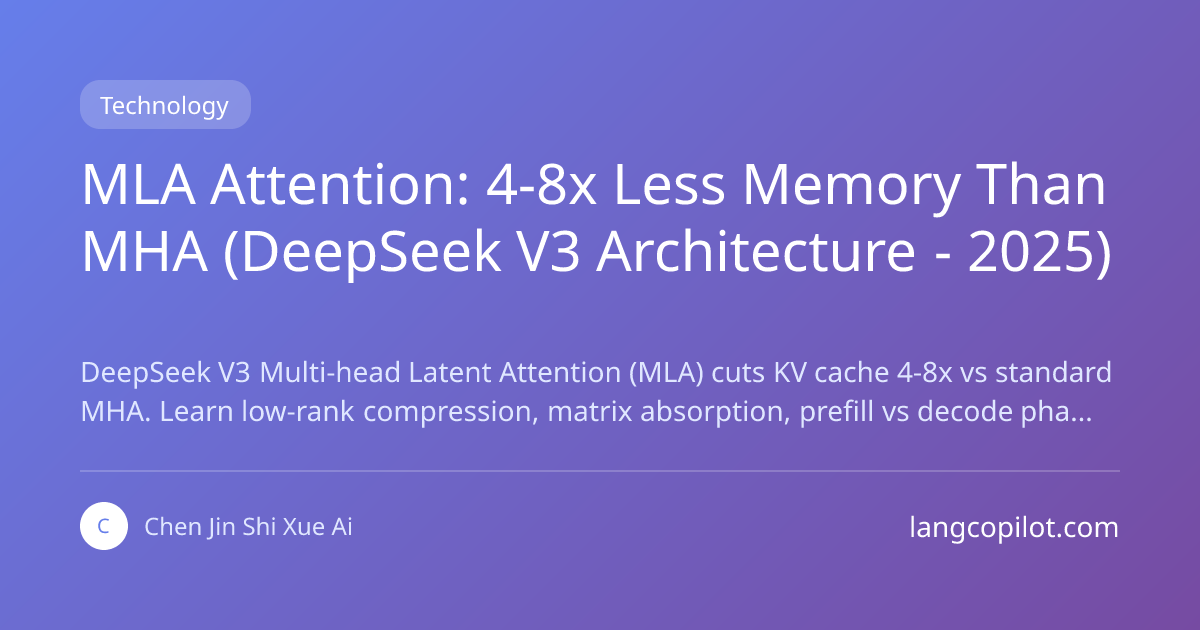 MLA Attention: 4-8x Less Memory Than MHA (DeepSeek V3 Architecture ...